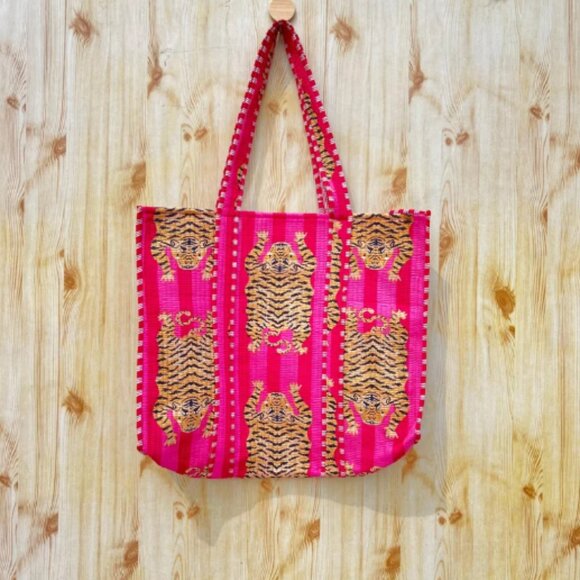 Bags | Tiger Print Cotton Tote Bag Quilted Shopping Bag Reversible ...